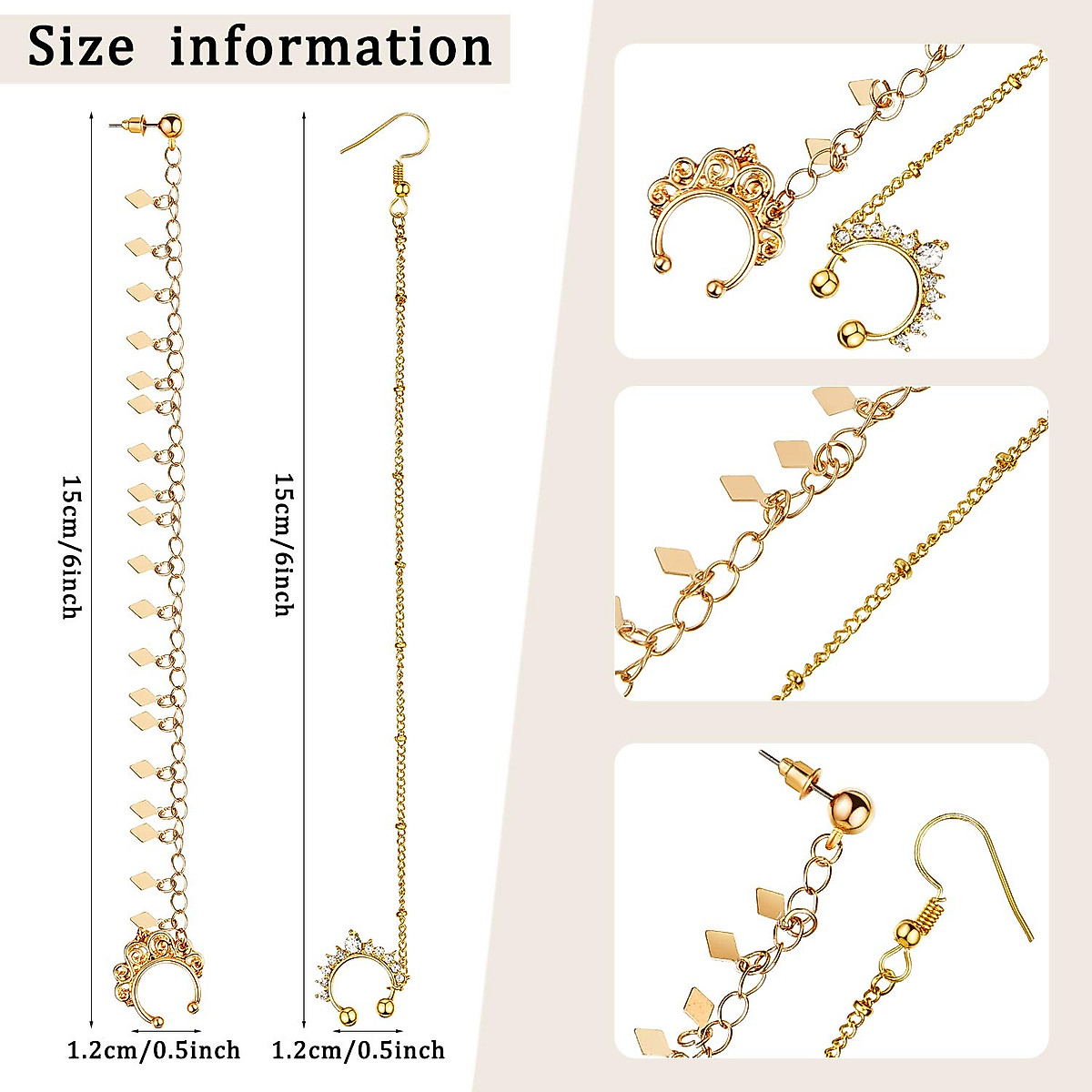 4 Pieces Nose Rings Chain Hoop Chain Fake Nose Ring Chain Non Piercing Nose Rings with Chain Nose to Ear Chain Jewelry Nose Ring Body Jewelry, Gold and Silver