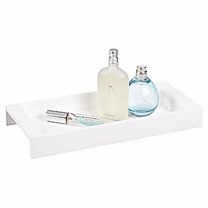 mDesign Wood Bamboo Tray for Bathroom and Vanity - Fits on Top of Toilet Tank, Sink, Counter - Bath Accessories Organizer - Soap, Towel, Skincare, Perfume, Toiletry Holder - Echo Collection - White