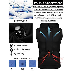 Amussiar Men's Workout Sleeveless Shirts Muscle Hooded Tank Gym Fitness Quick Dry Sleeveless Hoodies Black