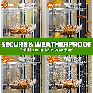 WENMIXER Window Bird Feeder with Non-Marking Self-Adhesive Hooks, Clear Window Bird Feeder for Outside, Transparent Bird House, Outdoor Bird Feeders, Wild Bird Watching Gift, Garden Decor