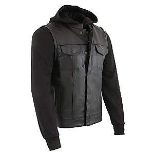 Milwaukee Leather LKM3714 Men's Black Club Style '2 in 1' Zipper Vest with Full Sleeve Hoodie and Quick Draw Pocket - 3X-Large
