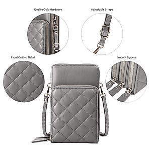 Emperia Mia Lightweight Triple Compartment Small Quilted Leather Phone Purse Crossbody Shoulder Bag for Women Grey2