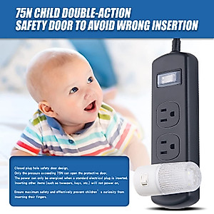 Power Strip Surge Protector Waterproof, with 6 ft Long Extension Cord and 3 Outlets, IPX6 Waterproof and Electric Shockproof Socket for Baby Room, Bathroom, Kitchen, Garden, Yard Lighting