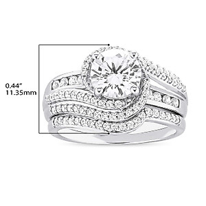 .925 Sterling Silver Round Cubic Zirconia Swirled Twisted Style Engagement Ring & Wedding Band 2-piece Bridal Set - Size 8