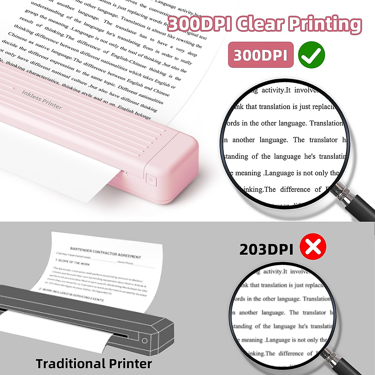 Portable Printer for iPhone iPad Laptop PC - Bluetooth Printer Supports Dual-Sided Printing Letter/A4/B5/A5 Regular Paper, Wireless Printer for Home Travel Office Vehicle Word PDF Excel TxT 300DPI