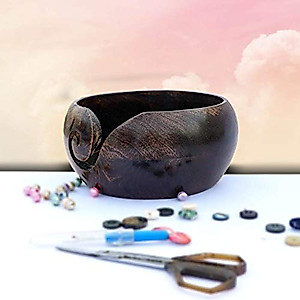 NIRMAN Wooden Yarn Bowl Hand Made by Indian Artisans with Premium Mango Wood for Knitting and Crochet (6" x 6" x 3'')