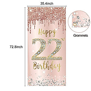 22nd Birthday Door Banner Decorations for Women, Pink Rose Gold Happy 22 Birthday Door Cover Sign Party Supplies, Twenty Two Year Old Birthday Backdrop Poster Background Decor