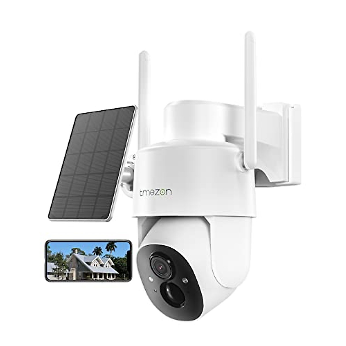 TMEZON Wireless Security Camera Outdoor, 2K Security Camera Wireless Solar Powered, PTZ WiFi Control, Color Night Vision with Pan Tilt 360° View