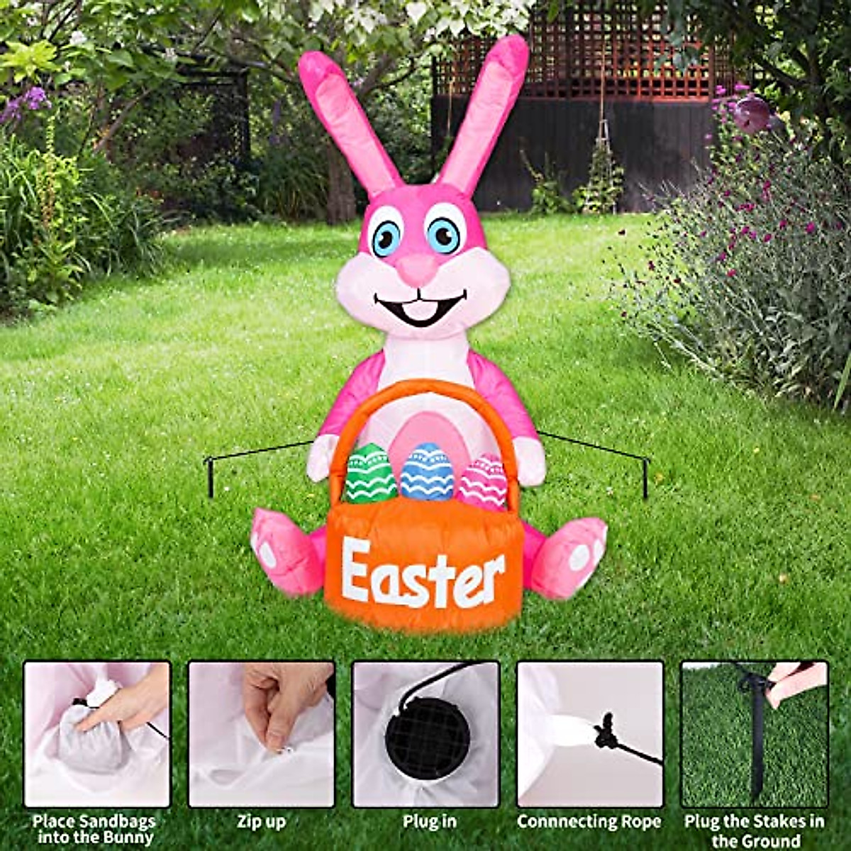 Toodour 4FT Easter Inflatable Bunny Decorations - Inflatable Easter Bunny with Egg, Easter Blow up Outdoor Yard Decoration Built-in LED Lights for Easter, Holiday, Party, Yard, Garden, Lawn,