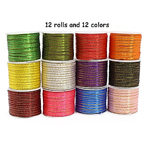 JESEP YONG 1/8" Assorted Satin Ribbon with Gold Edge Solid-1000 Yards-3mm ContinuousThin Ribbon Boutique Gift Wrapping Package Ribbon-DIY Crafts-Balloons-Florists-Showers Deco Ribbon(12 Colors)