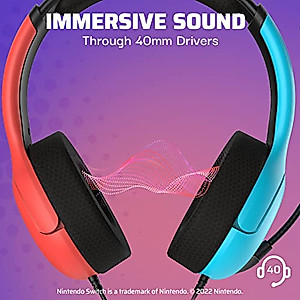 PDP Gaming LVL40 Stereo Headset with Mic for Nintendo Switch/Switch Lite/Switch OLED - Wired Power Noise Cancelling Microphone, Lightweight Soft Comfort On Ear Headphones 3.5mm jack (Mario Red & Blue)
