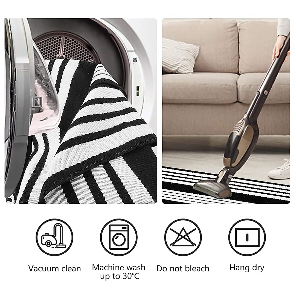 Tiveney Outdoor Rug Washable Area Rug 5'X7', Patio Rug Porch Rug Large Door Mat Cotton Woven Living Room Rug Indoor Black and White Outdoor Rugs for Entryway/Farmhouse/Kitchen/Foyer/Deck/Backyard