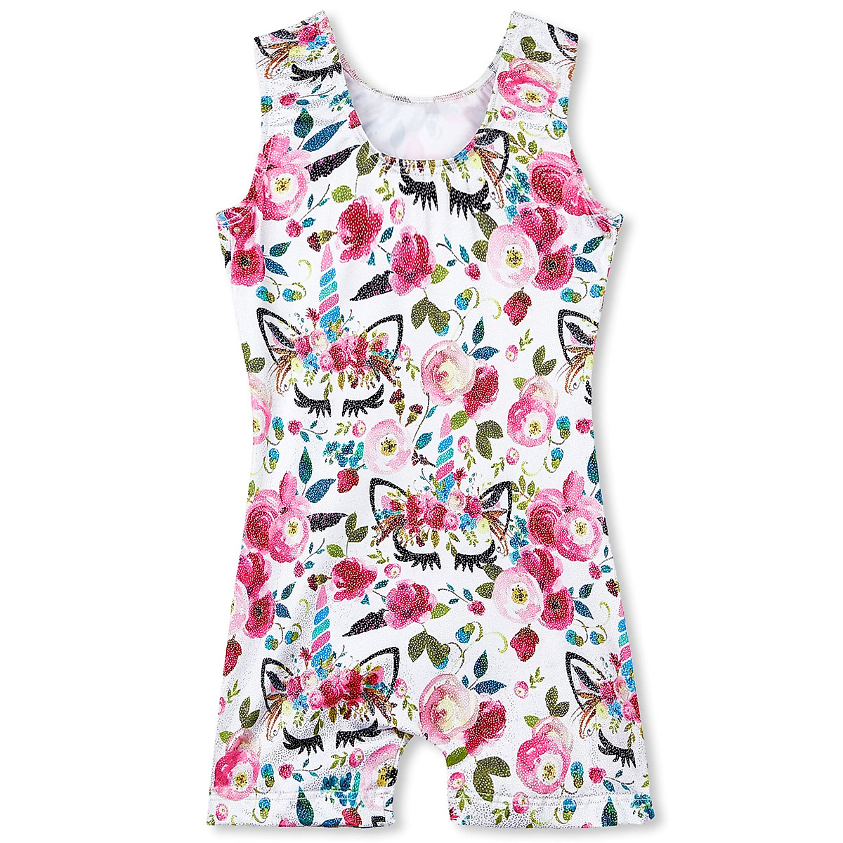 TENVDA 3 Pack Girls Leotards for Gymnastics Size 8 9 Years Old Sparkly Hot Pink Rainbow Star Tumbling Biketard with Shorts Unitard for Little Kids