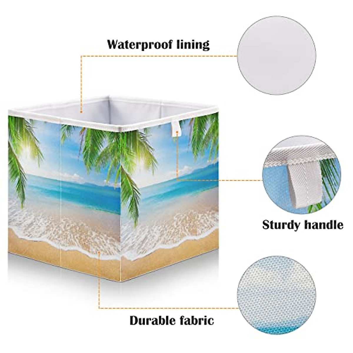 Beach Palm Tree Storage Basket Storage Bin Rectangular Collapsible Toy Bins Decorative Storage Boxes Organizer for Kids Room Bedroom