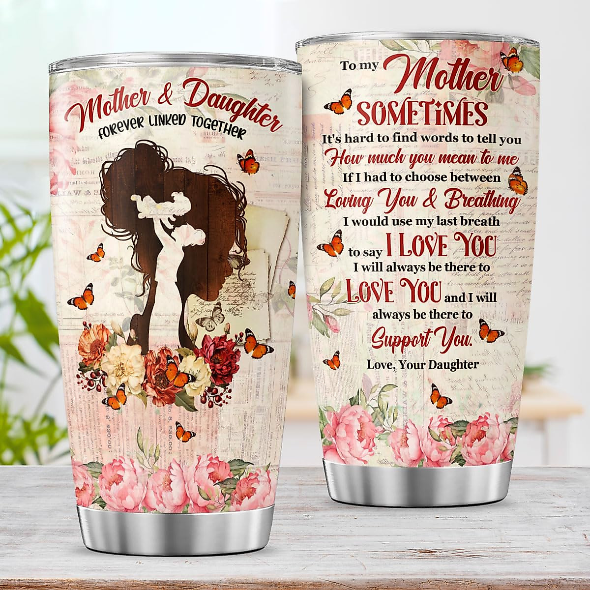 Floral Tumblers For Insulated Coffee Handle Funny Women Flower Mothers Day Cups Mama, Mother Daughter, Tumbler 20 Oz With Lid And Straw, Mom Gifts