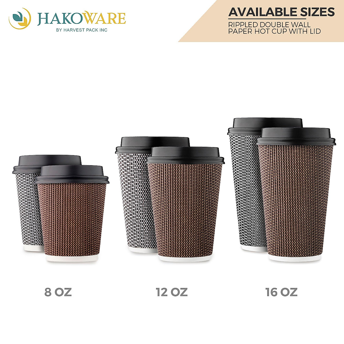 [85 SET]Harvest Pack 16 oz Disposable Coffee Cups, Insulated Ripple Double-Walled Paper Cup with Lid, Black and White Geometric, Tea Hot Chocolate Drinks To go coffee cups