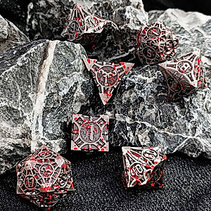 Scimi Metal Dice Set with Pouch (7 Metal Dices & 1 Pouch) D&D COC War Hammer War Hammer 40k Dice Set for RPG Board Games Role Playing Game Dice (Brutal Battle Metal)