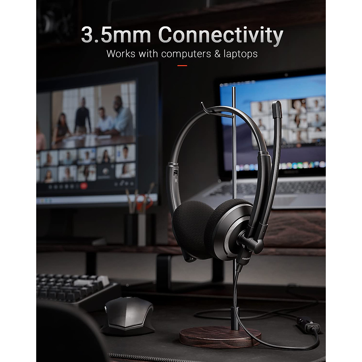 awatrue Wired Headset with Microphone for PC Laptop - 3.5mm Jack On Ear Headphones with Noise Cancelling Microphone for Boom Skype Webinars, in-line Control,Comfortable