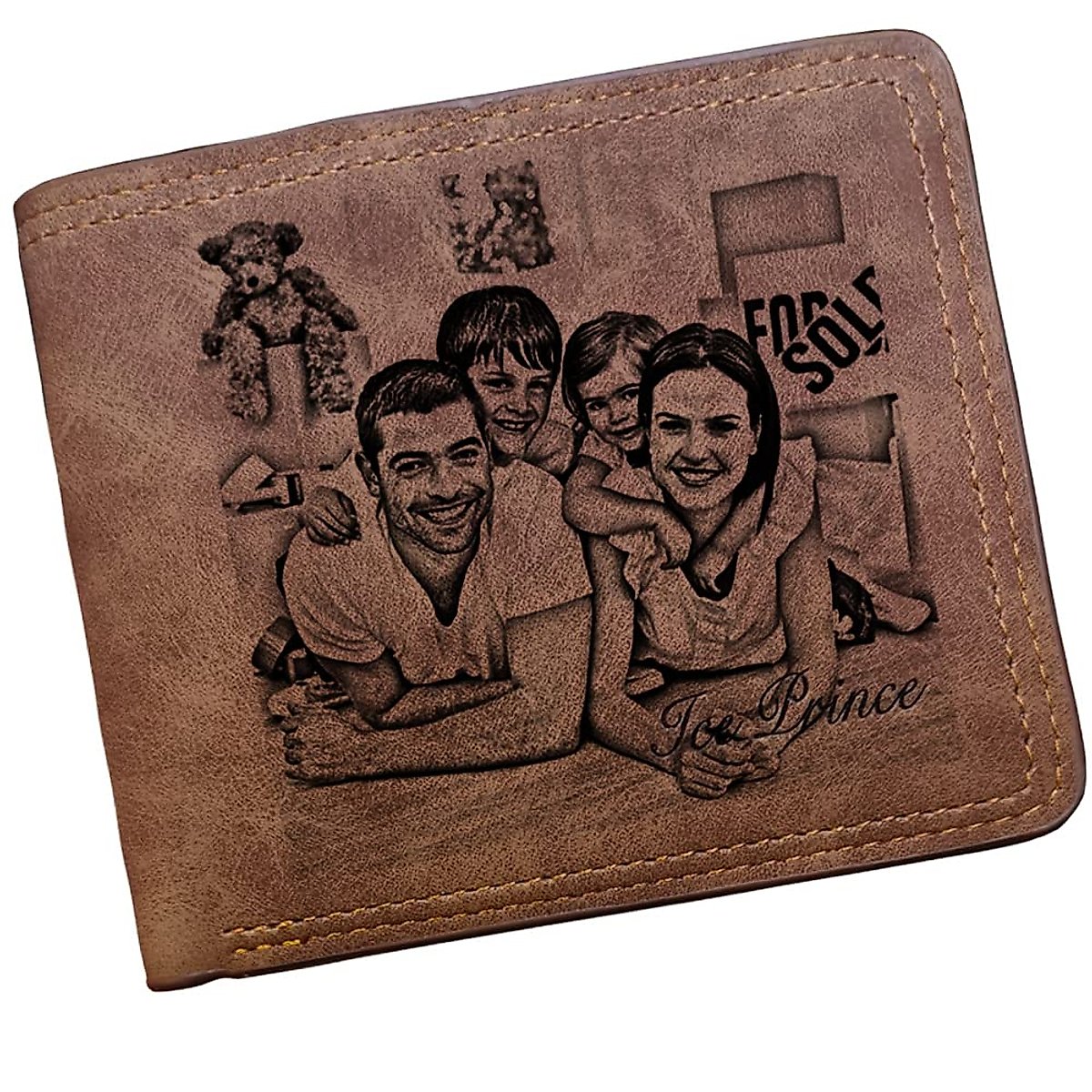 ICE PRINCE Mens Wallet Can Be Customized With Customer Photo And Text Custom Bi-Fold Soft Wallet (light brown)