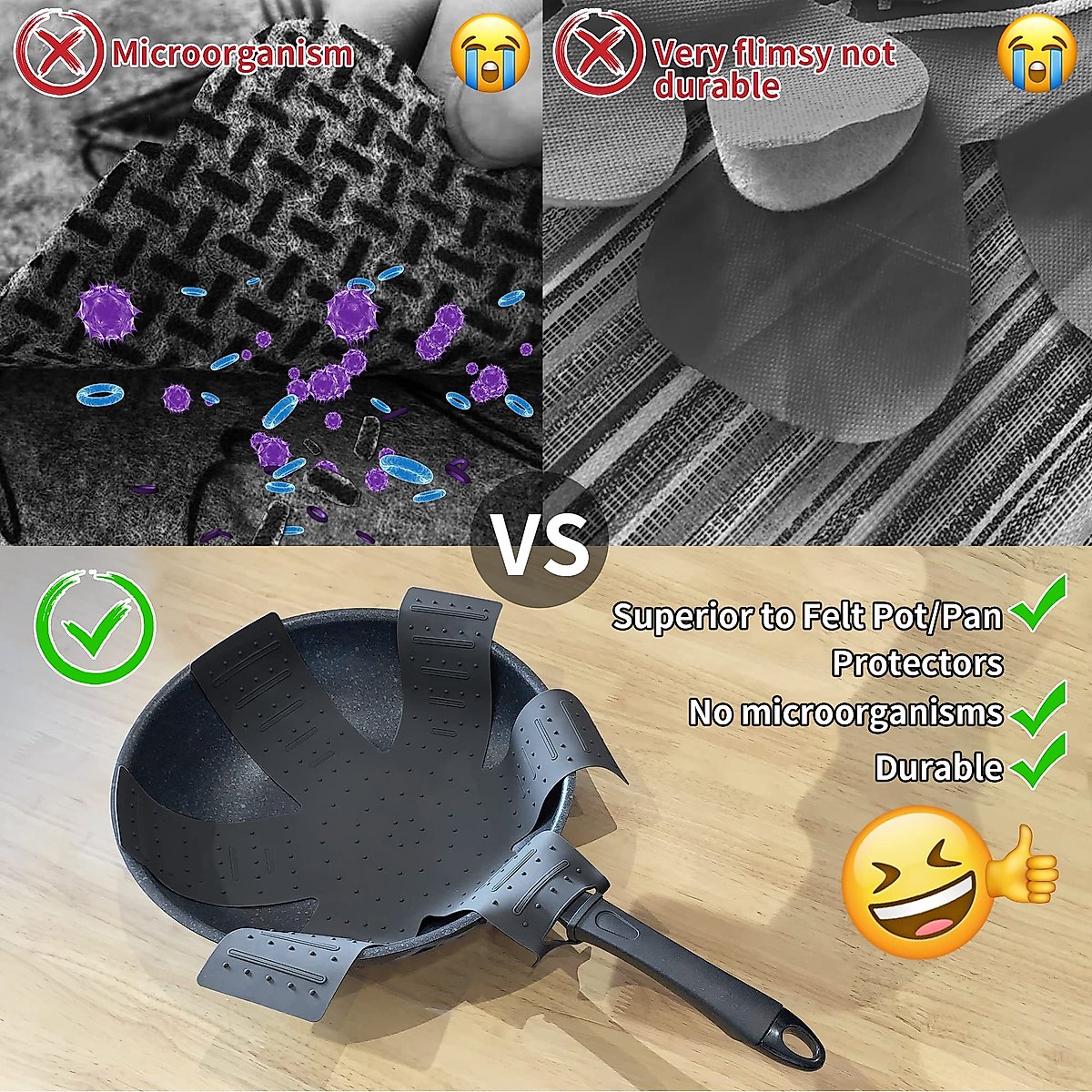 Pot and Pan Protectors for Stacking, Pot Pan Separators Cookware Protector 3 Pack, Dividers Anti-Slip Foldable for Multiple Sizes Pots and Pans Avoid to Scratching or Marring