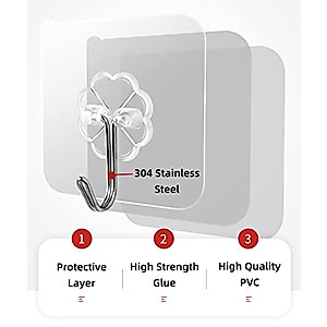 NEMIBAD 20pcs Transparent Wall Hooks 22lbs (Max) Heavy Duty Self Adhesive Hooks, Waterproof Self Adhesive Hooks, Kitchen Bathroom Hooks Wall Hooks Room Door Hooks Command Hooks