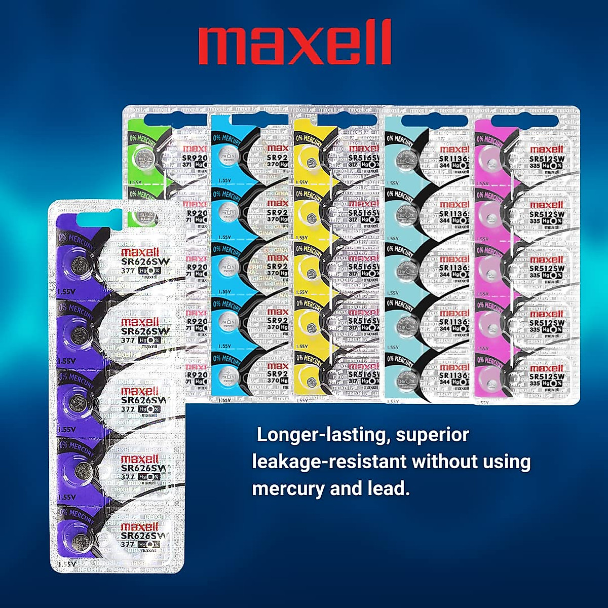 Maxell 377 Silver Oxide Watch Batteries (5 Batteries) Hologram Pack