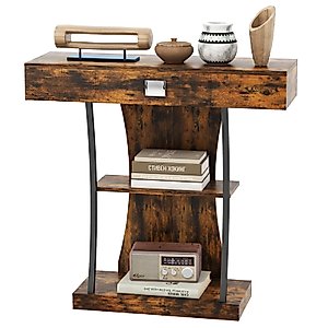 KOTEK Console Table with Storage Drawer & Shelves, 3-Tier Narrow Sofa Table, Behind Couch Table, Modern Foyer Table, Small Entryway Table for Living Room, Hallway (Rustic Brown)