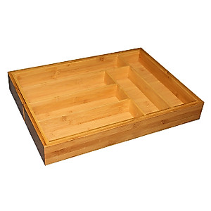 Home Basics Expandable Bamboo Utility Drawer Organizer with 8 Compartments Utensil Cutlery Tray, Adjustable Kitchen Divider for Craft, Sewing, Office, Bathroom, Kitchen