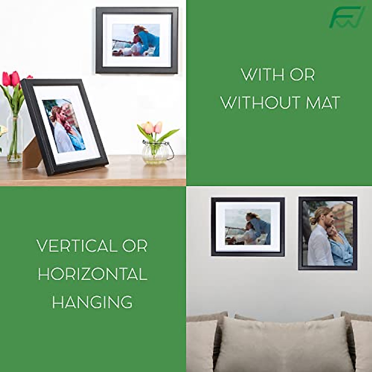 FrameWorks 2-Pack 1 3/8" Thick Black Wooden Shadow Box Picture Frames 18” x 24” with Removable White Mat to 12" x 18" Photo