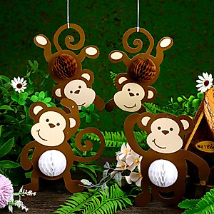 Kanayu 12 Pcs Monkey Cutouts Jungle Party Decorations Honeycomb Monkeys Jungle Themed Party Decorations Monkeys Hanging Banner Decor for Birthday Baby Shower Supplies Room Wall Decor(Cute Monkey)