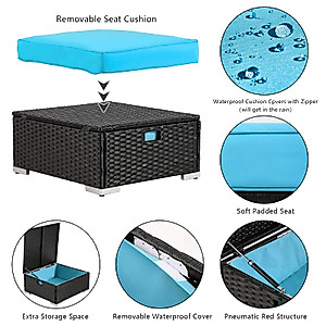 TITIMO Patio Daybed with Retractable Canopy Outdoor Sectional Furniture Sets All Weather Wicker Patio Rattan Sunbed Seating Sofas with Cushion for Backyard, Balcony, and Poolside (Blue)