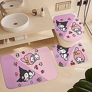 fmsnupz 4PCS Anime Shower Curtain Set, Cute Bathroom Decor with Non-Slip Rugs, Toilet Lid Cover and Bath Mat, Waterproof Fabric Shower Curtains with 12 Hooks, 70.8"x70.8"