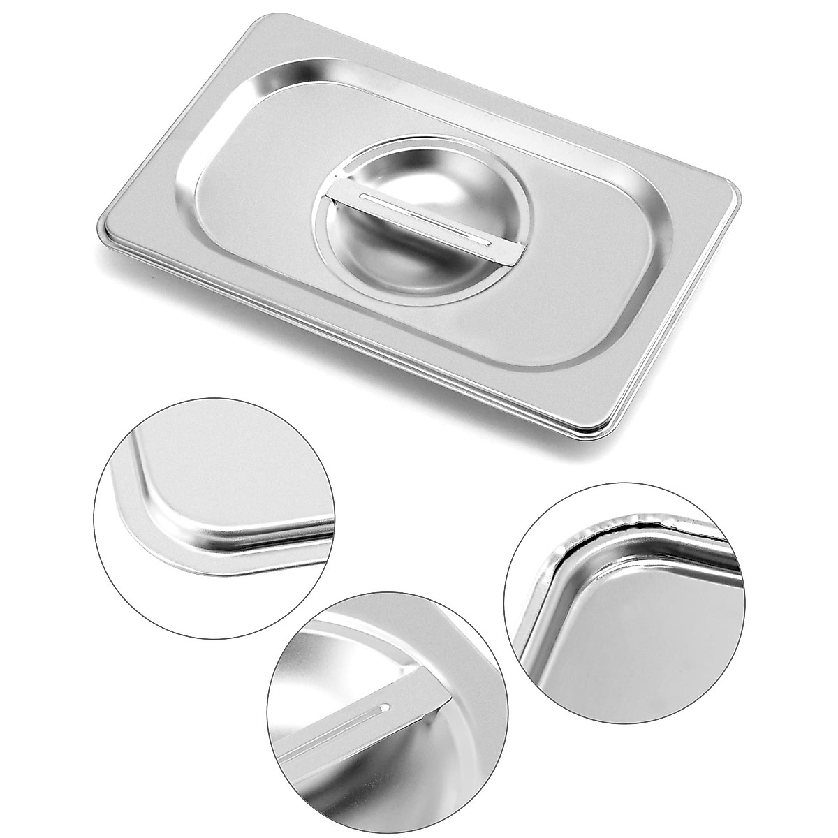 QWORK Solid Pan Lid with Handle, 4 Pack Stainless Steel Steam Table Pan Cover for 1/4 Size Steam Pans