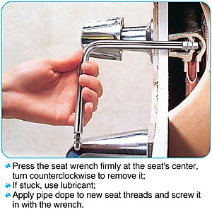Enhon Faucet Seat Wrench, Compatible with Danco 80439 Faucet Removal Tool, For Use to Install Faucet Compression Seats, Hex or Square Steel Faucet Seats Tool, 2 Sided Wrench Configuration