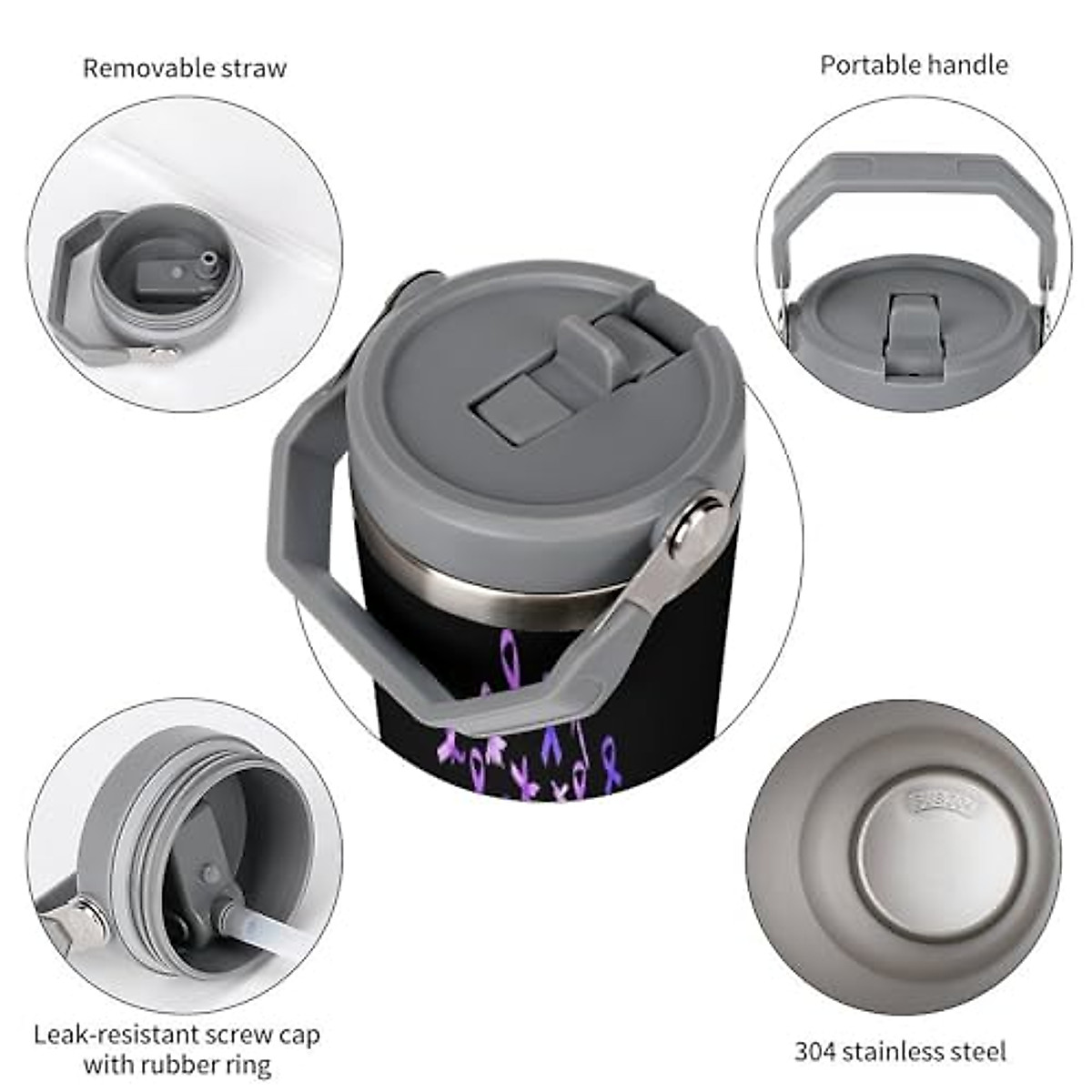 Hope for Cure Alzheimer's Awareness 30 OZ Insulated Tumblers with Handle And Straw Leakproof Vacuum Insulated Stainless Steel Water Bottle for Car Fishing Travel