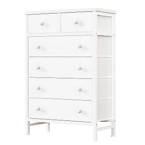 BOLUO White Chest of Drawers for Bedroom Dresser with 6 Drawer Fabric Dressers for Closet Girls Modern