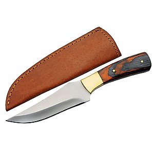 SZCO Supplies 8.5” Red/Black Cardinal Wood Handled Outdoor Hunting Knife With Leather Sheath