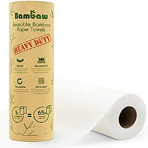 Bambaw Reusable Paper Towels | Eco Friendly Paper Towels | Reusable Paper Towels Washable Roll | Bamboo Paper Towels | Strong & Thick Bamboo Kitchen Paper Towels | Soft On Skin, Quick Dry | 20 Wipes