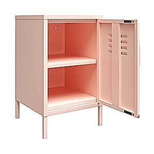 REALROOMS Shadwick 1 Door Metal Locker Style Livingroom End Table, Pink