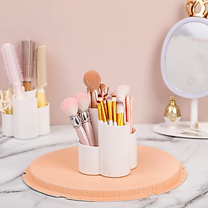 Yesesion Plastic Makeup Brush Holder for Desk, Round Cosmetics Brushes Organizer with 4 Compartment, Storage Cup for Lipsticks, Hair Accessories, Beauty Tool in Vanity, Bathroom, Dresser ( White )