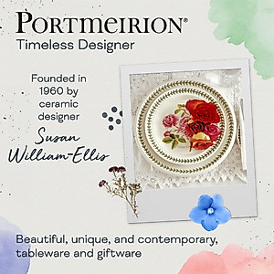 Portmeirion Botanic Roses Soup Bowl with Rim, Assorted Motifs, Set of 4, Round, 8.5 Inch, For Dinner, Pasta, Soups, & Salads, Dishwasher, Microwave, and Oven Safe