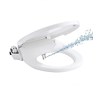 Toilet Seat Bidet Attachment, PHflo Manual Bidet Toilet Seat, Non-electric Bidet Seat Fits Round Toilets,Ambient Water Temperature,Dual Nozzle with Quick-Release Removable for Cleaning