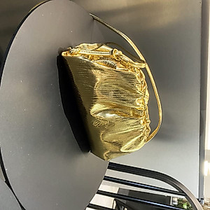 AZWBAG Small Women Dumpling Crossbody Bag Cloud Evening Bag Sparkly Clutch Purses Shoulder Bag Drawstring Strap Crossbody Bag (gold)