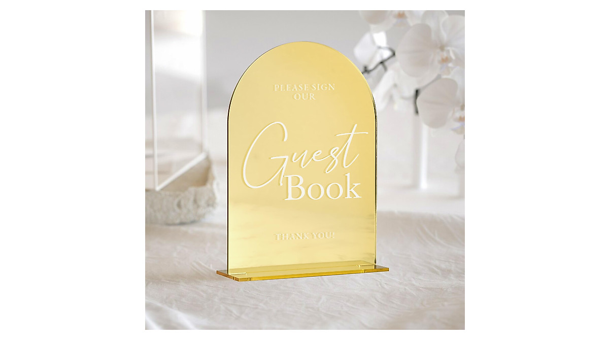 Elegant Gold Acrylic Wedding Sign - 5x7 Guest Book