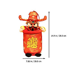PRETYZOOM Chinese New Year Decorations, God of Wealth Ornaments Countertop Candy Bag Trash Can Trash Bin Desktop Container Pen Holder Chinese Spring Festival Decorations