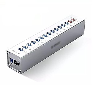SHYPT Aluminum 13 Port Multi USB3.0 HUB Splitter with 12V/5A Independent Power Supply 2 Charging Port