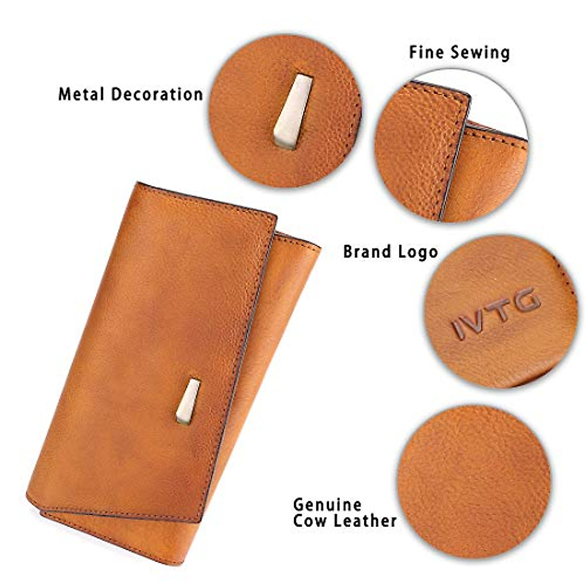 Genuine Leather Wallet RFID Blocking Women Long Purse Vintage Cowhide Handmade Card Holder Organizer (Brown)