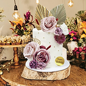 29Pcs Boho Cake Topper Palm Leaves Burgundy Red Flowers Balls Cake Decorations for Bohemian Wedding Baby Shower Birthday Party Supplies Mother's Day