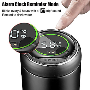 By Luck Temperature Display Water Bottle 16oz - Vacuum Insulated Thermos Bottles, Leakproof, BPA Free, Double Walled Reusable Travel Mug for Keep Hot/Ice Coffee, Tea (Black)