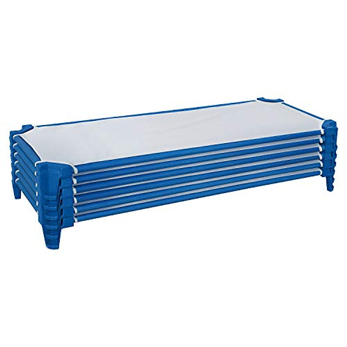 Wood Designs Stackable Daycare Cots for Kids, 52", Blue, Ready-to-Assemble, with Cot Sheets, 87820 [Set of 6]